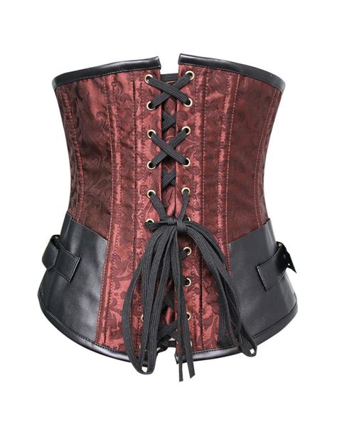 Vintage Brown Steel Bone Jacquard Pattern Busk Closure Underbust Corset