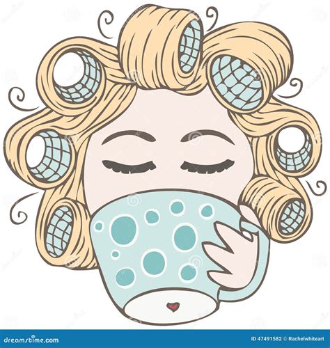 Girl In Hair Curlers Clipart