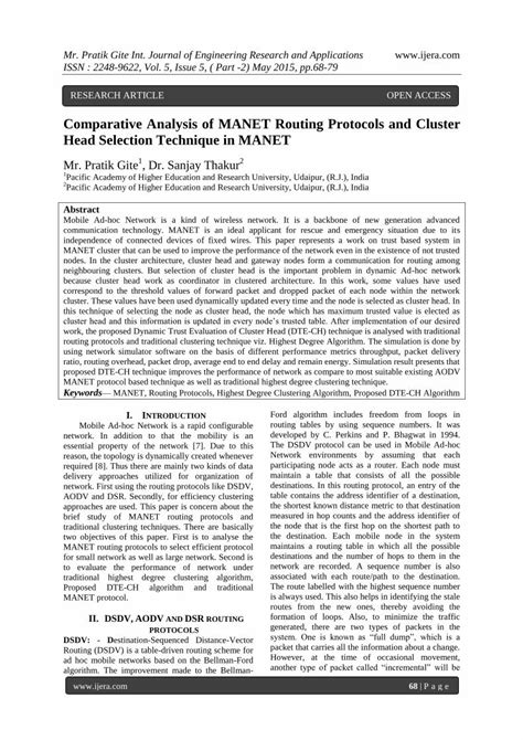 Pdf Comparative Analysis Of Manet Routing Protocols And Cluster Head