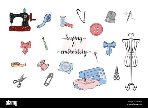 Sewing And Embroidery Elements Set Various Sewing Tools Isolated On