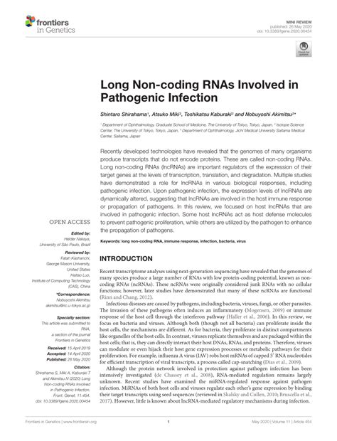 Pdf Long Non Coding Rnas Involved In Pathogenic Infection
