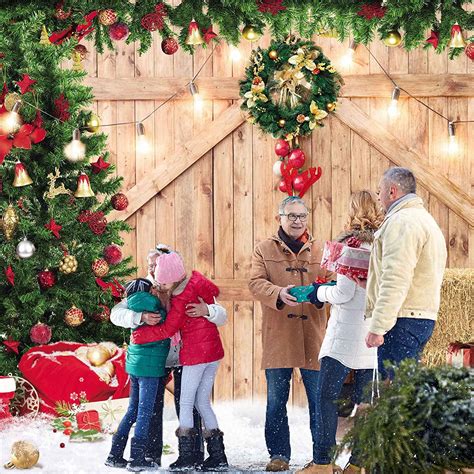 Haboke 10x8ft Soft Fabric Rustic Christmas Farm Wood Door Backdrop For