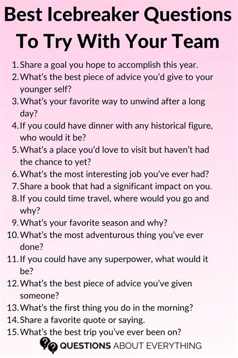 150 Best Icebreaker Questions To Try With Your Team Artofit