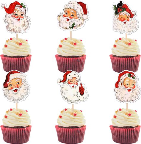 36 Pcs Merry Christmas Cupcake Toppers Santa Claus Head