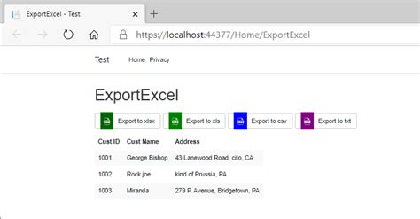export html table to excel file in core stack