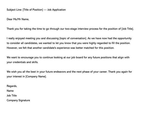 Sample Candidate Rejection Emails After An Interview