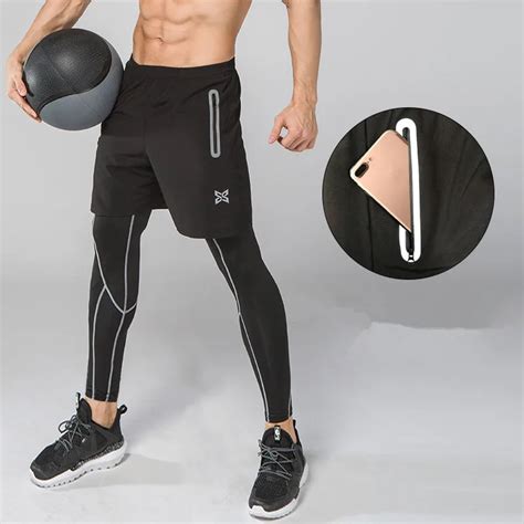 2pcs Men Running Pants With Shorts Sport Soccer Leggings Compression