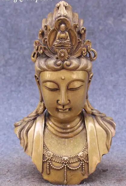 9 Chinese Pure Bronze Kwan Yin Guanyin Quan Yin Goddess Buddha Head