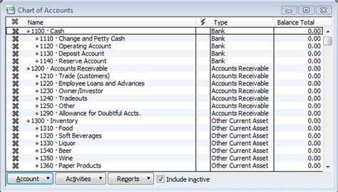 restaurant specific chart of accounts for quickbooks windows desktop