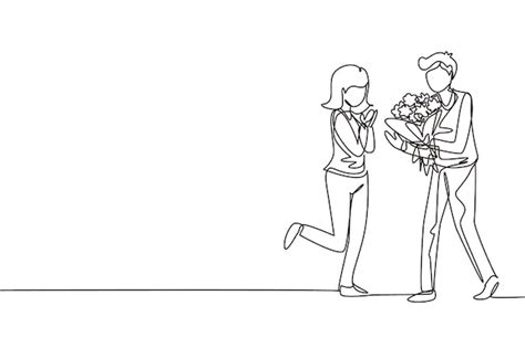 Premium Vector Continuous One Line Drawing Man Making Proposal