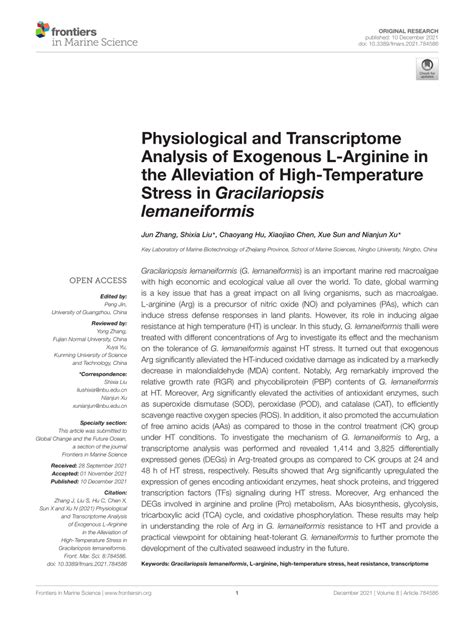 Pdf Physiological And Transcriptome Analysis Of Exogenous L Arginine