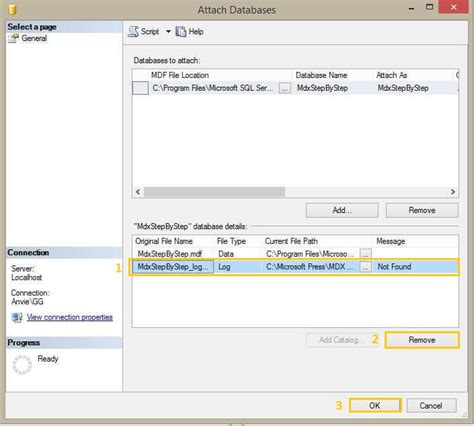 problem attaching the mdxstepbystep database in sql server