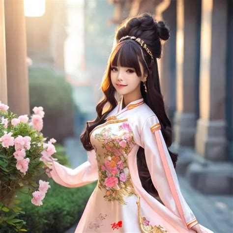 Beautiful Anime Girl In Chinese Dress Long Bkue Ha