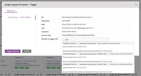 trigger with options gocd user documentation