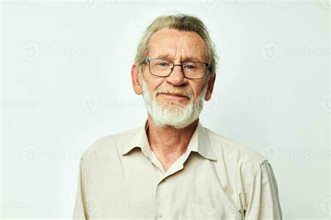 Portrait Of Happy Senior Man Smile Emotion Hand Gesture Light