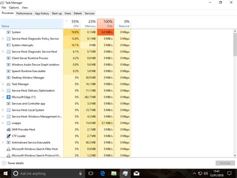 windows 10 high cpu usage and 100 disk usage microsoft community