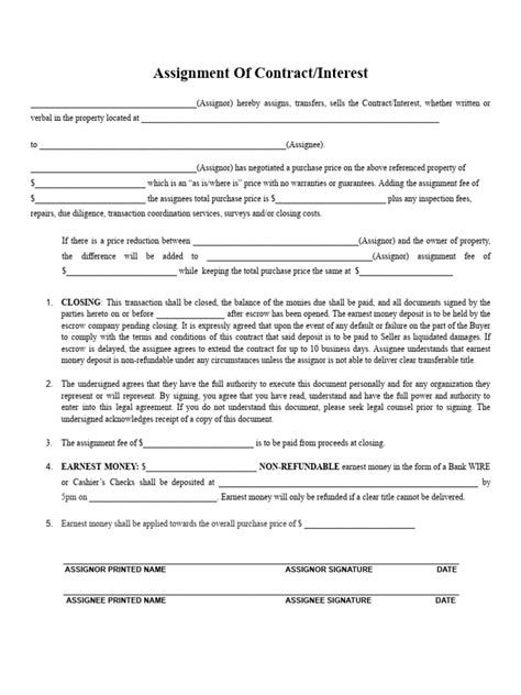 Image result for Assignment of Contract Form