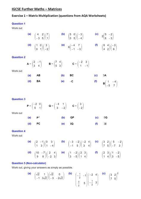 Image result for Matrix Worksheet