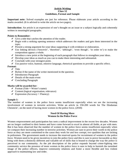 Image result for Article Format Class 12