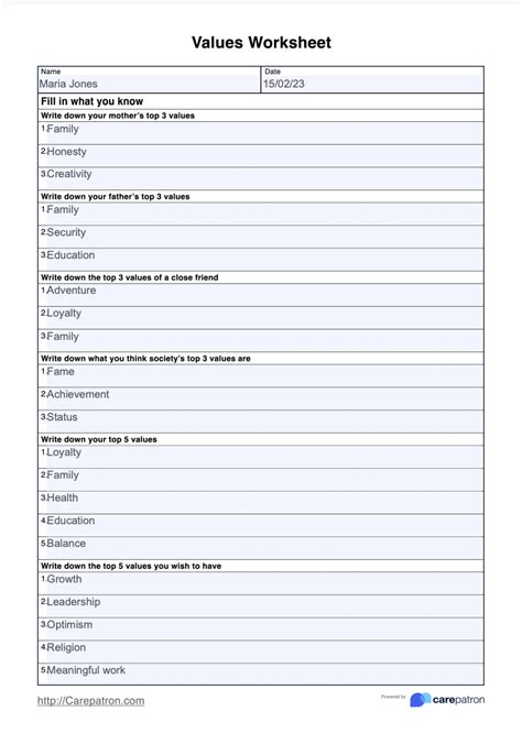 Image result for Identifying Personal Values Worksheet