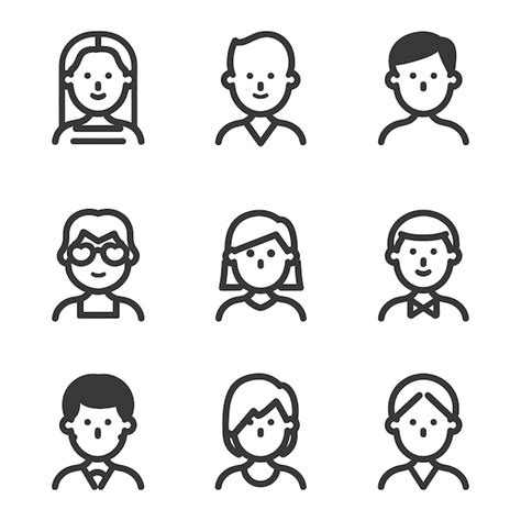A Set of Nine Simple Line Drawings Depicting Human Faces | Premium AI ...