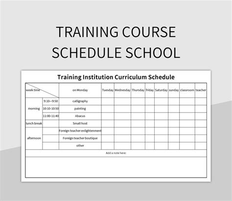 Calendar Course Schedule Excel Template And Google Sheets File For Free ...