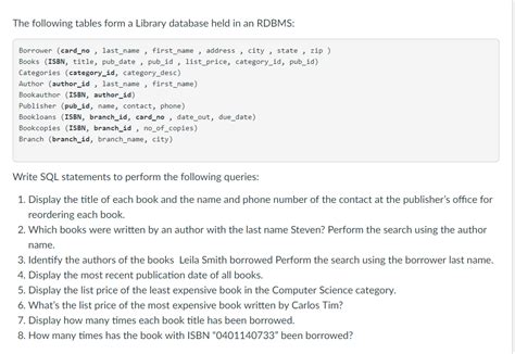 Image result for Create Table for Book Borrower in Library SQL