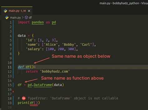 Image result for Data Frame Object Is Not Callable Python