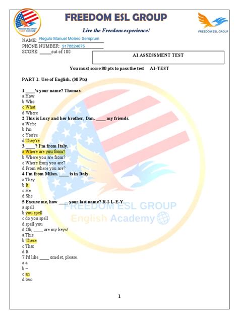 Image result for A1 Sample Test