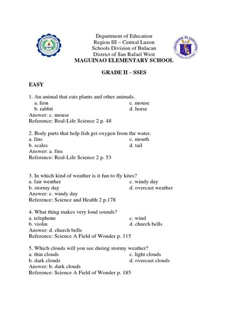 Image result for 2nd Grade Science Test Questions and Answers