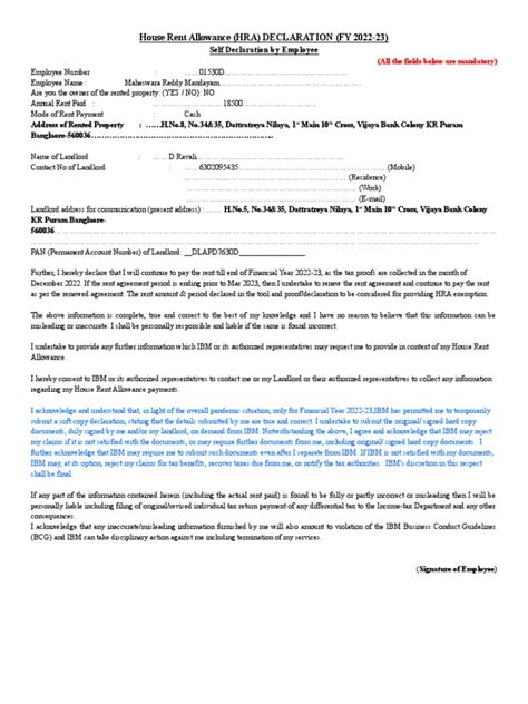 Image result for HRA Self Declaration Form