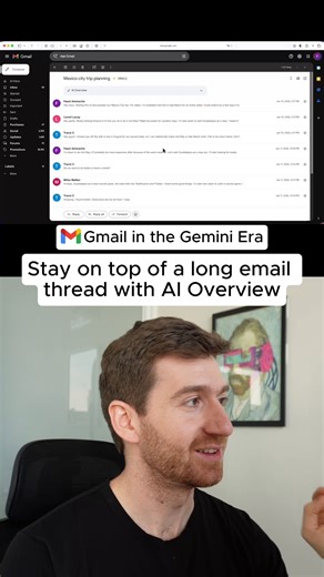 Another big voice in tech just checked out the new era of Gmail! 👀 Creator Fawzi Ammache just reviewed the new Gemini features in Gmail. See how AI Overviews neatly summarize threads with key decisions and next steps. https://goo.gle/4svV3Al | Gmail