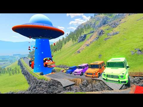 BIG&Small cars VS a UFO tractor beam |BeamNGDrive