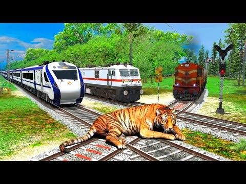 Three Trains vs Tiger #4 | Stops the Train – Train Simulator 
