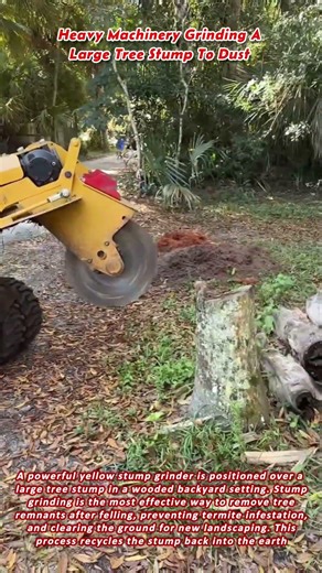 Heavy Machinery Grinding A Large Tree Stump To Dust