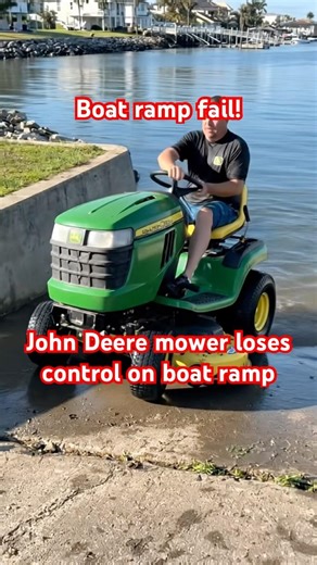 Boat ramp fail John Deere gives out and goes back down boat ramp #johndeere #boatrampfails