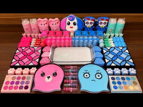 Slime Mixing Random Things: Pink vs Blue Glossy ASMR Satisfaction