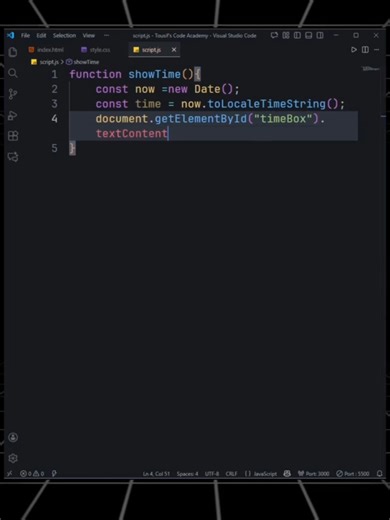How to Display Current Time Using JavaScript | Real-Time Clock in HTML & JS Learn how to display the current time on your webpage using simple JavaScript. In this tutorial, we’ll create a with the ID timeBox and update it every second using setInterval(). Perfect for beginners who want to add a real-time clock to their website. Follow for more coding hacks and web development tips! #JavaScript #HTML #WebDevelopment #RealTimeClock #CodingHacks #BeginnerFriendly #LearnJavaScript #mrmikebj