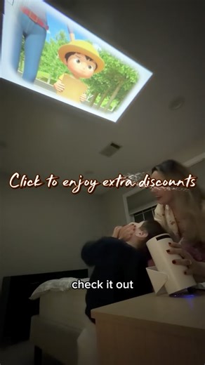@joyfulfamusa on Instagram: "Bringing movie night home ✨ This compact projector turns any wall into a big screen in seconds. Super easy to set up, bright and clear visuals, and perfect for family movie nights, kids’ cartoons, or cozy evenings at home. I love how portable it is — indoor or outdoor, it just works. @temu @shoptemu Search kcb3798 on the Temu App to get the deals. First come, first served! #temu #temufinds #shoptemu"