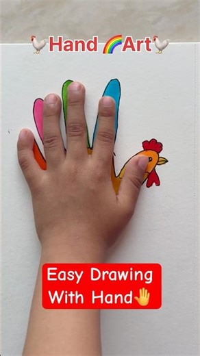 Easy Drawing With Hand 🐓🌈Hen For Kids #shorts #creative #kidsvideos #anaya #kids #Kidsart
