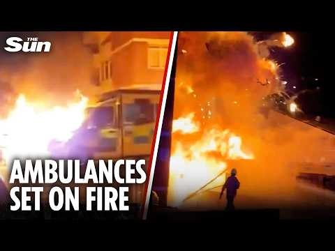 Moment thugs SET FIRE Jewish ambulances in shocking antisemitic attack in London
