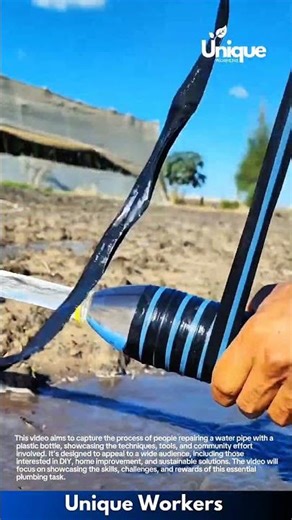 Water pipe repair: people repairing a water pipe with a plastic bottle