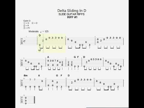 DELTA SLIDING IN D- slide guitar riffs-Open D Tuning, Dobro, Tab, GP8 video