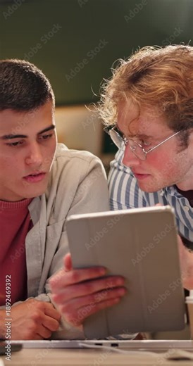 Creative, advice and men with tablet, office and teamwork for design project, discussion and online. Graphic designer, talking and help with assignment on website, collaboration and planning for task