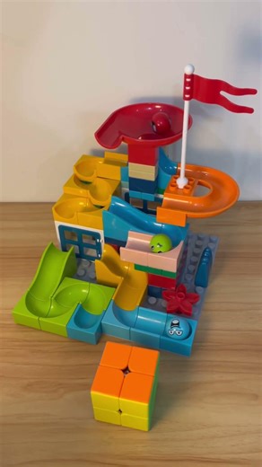 Marble Run Slide Blocks 02.03b 🔵🔴🟡 Satisfying Build #marblerun #asmr #marblerace