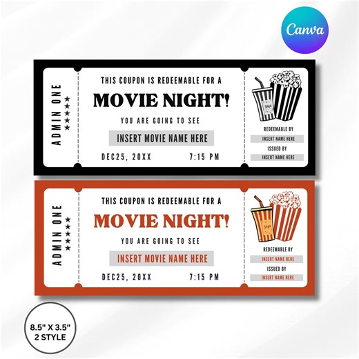 Printable Movie Gift Tickets, Cinema Birthday Party Reveal, Editable Movie Night Coupon, Custom Movie Voucher, Digital Ticket Template PDF - Etsy UK