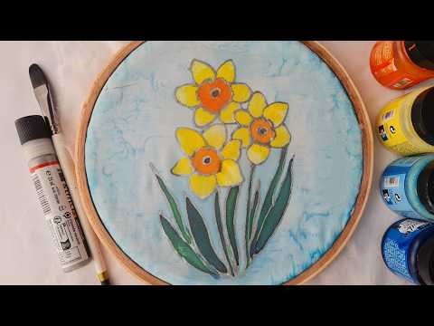 Easy Daffodils Silk Painting | Gutta & Salt Technique | Silk Painting for beginners