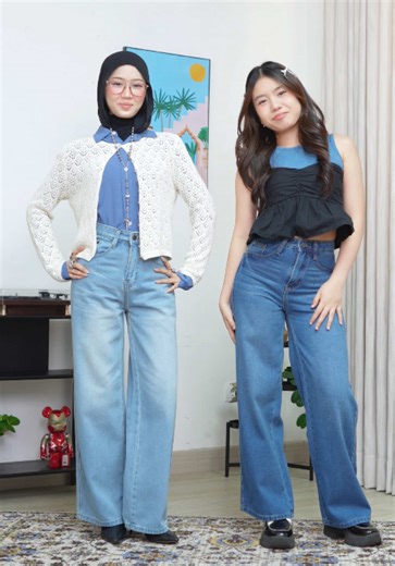 Hijab friendly? Yes. Non hijab juga cakep? Bisa banget PLAYDATE💕 ft. PLAYDATE 651 - TB/BB 160/40, PLAYDATE 653 - TB/BB 157/47 #jiniso #jinisoemangkeren #SuperBrandDay #baggyjeans #highwaist