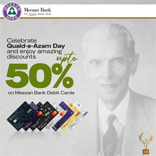 This Quaid Day, enjoy amazing discounts of up to 50% on Meezan Bank Debit Cards. Terms and conditions apply. For details, please visit: bit.ly/3ZP7hXy For other deals & discounts, please visit: bit.ly/MBL_Discounts #MeezanBank #IslamicBanking #Discounts #QuaidDay Note: State Bank of Pakistan has introduced a portal, accessible at https://sunwai.sbp.org.pk/, along with mobile app on Google Play Store and IOS App Store, to facilitate the public in lodging complaints against their issues. A tutoria