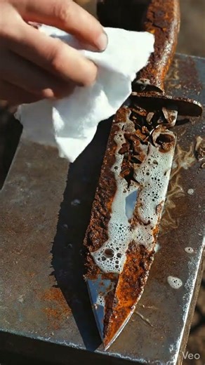Hand sprays rust off knife #rustcleaning #shorts